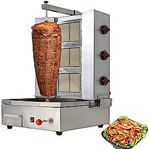 NJTFHU Shawarma Machine with 3 Burners Roaster Kitchen Kebab Grill Propane Gyro Machine Automatic Rotation for Restaurant Kitchen Garden