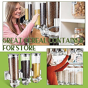 Umigy 2 Pcs Candy Dispenser Wall Mounted, Triple Dry Cereal Grain Dispenser Machine Wall Mount, Food Storage Container for Pantry Snack with 3 Cup for Kitchen, 39 oz (Silver)