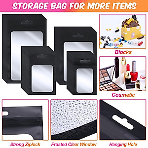 400 Piece Plastic Bags 4 Sizes Self Sealing Sealable Treat Bags for Packaging Food Storage Pouch for Sample Cookies Jewelry (Black, Long Hole)
