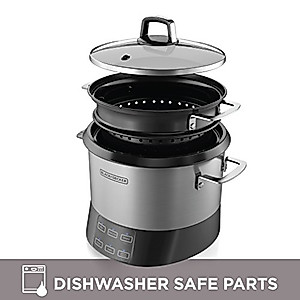 BLACK+DECKER RCR520S All-in-One Cooking Pot, 20-Cup Cooked/10-Cup Uncooked Rice Cooker, Slow Cooker and Food Steamer with Saute Function, Stainless Steel