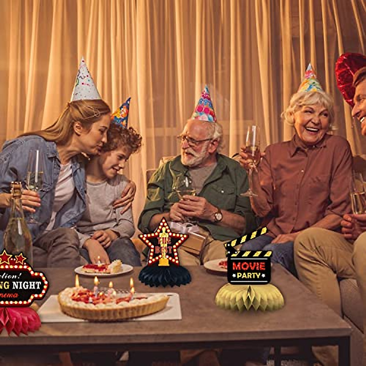 Movie Honeycomb Centerpiece, 8 Pieces Movie Night Birthday Party Decorations, Movie Themed Table Decorations, Movie Party Supplies, Movie Night Centerpieces for Tables, Film Camera Party Supplies