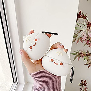Cute AirPod Case with Keychain Steamed Stuffed Bun Face Design Full Protective Silicone Cover Compatiable with AirPods 1st & 2nd Generation Case for Women and Kids