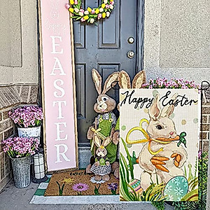CROWNED BEAUTY Happy Easter Bunny Garden Flag Carrots 12x18 Inch Double Sided for Outside Burlap Small Yard Holiday Decoration CF713-12