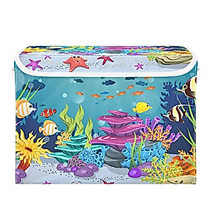 Closet Storage Bins with Lids Storage Basket for Clothes Marine Coral Reefs Photo Organization 12x12x16