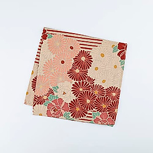 NOREN Furoshiki Wrapping Cloth Small 19.7 inches (50 cm) (Retro Flower Red), Made in Japan 100% Cotton Japanese Bento Lunch Bag Japanese Bandana