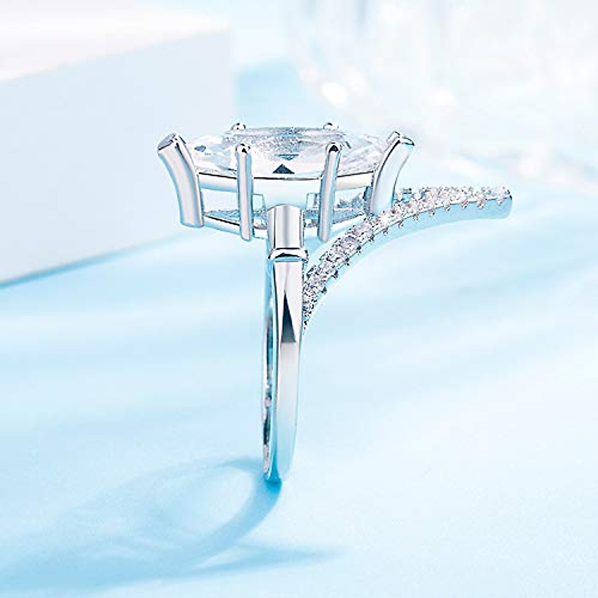 925 Sterling Silver Creative Sparkling Teardrop Shaped Sparkling Diamond Ring AAA Cubic Zirconia Promise Ring CZ Teardrop Halo Ring Eternity Engagement Wedding Rings Women's Ring Size 6-10 588 (10)