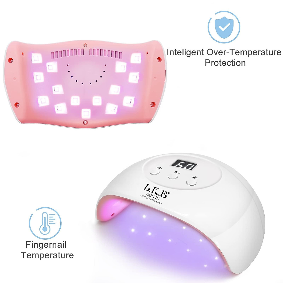 LKE UV LED Nail Lamp UV Light for Gel Nails 72W Nail Dryer Professional UV Nail Light Gel Nail Polish Fast Curing Lamp 3 Timer Auto Sensor Salon Home Manicure Tools