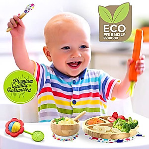 NutriChef Round Bamboo Baby Plate, Star Plate