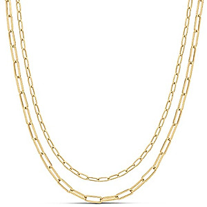 Amazon Essentials 14K Gold Plated 2 Row Chain Layer Necklace, Yellow Gold