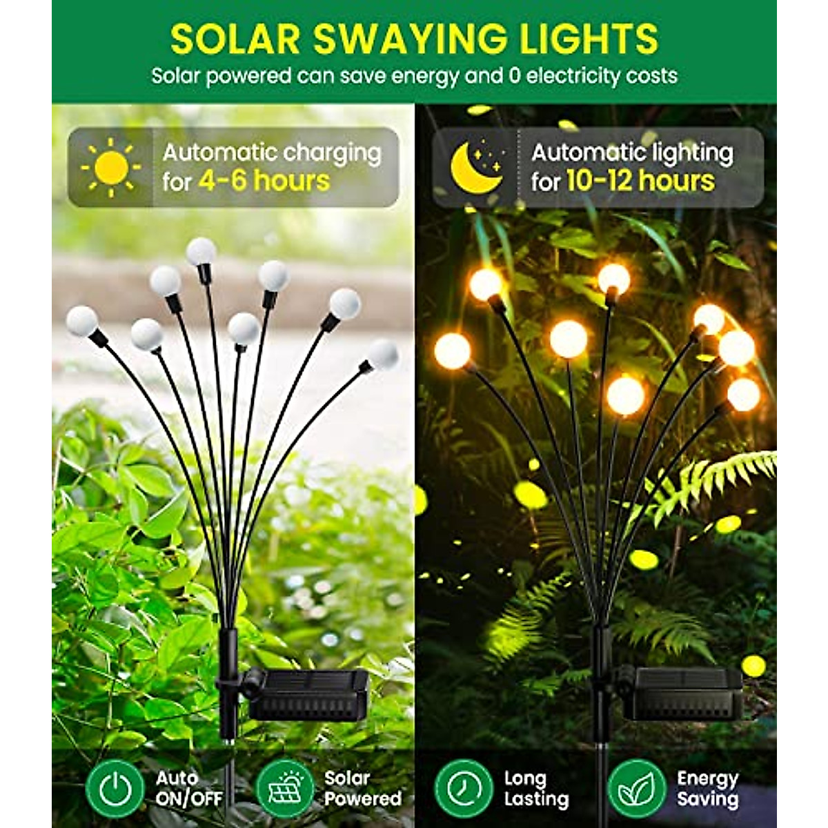 NEEMO Solar Garden Lights 4 Pack - Upgraded Brighter Firefly Lights Solar Outdoor with 8 LED, Swaying and Dancing, Solar Outdoor Lights, Pathway Lights Solar Powered for Yard Garden Patio (Warm white)