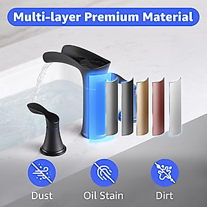 Watersong Waterfall Bathroom Faucet, 2-Handle 2 or 3 Holes Vanity Farmhouse RV Lavatory Vessel Faucet 4 Inch Centerset, Bathroom Sink Faucet Mixer Tap Washbasin Faucet, Pop Up Drain, Matte Black