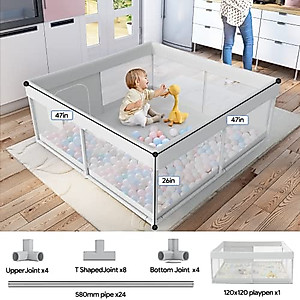 Fodoss Baby Playpen, Playpen for Babies & Toddlers, 47x47 Small Baby Play Pen,Toddler Playpen for Apartment,Play Yard for Baby,Baby Activity Play Fence, Extra Large Baby Playard, 47x47 Light Grey