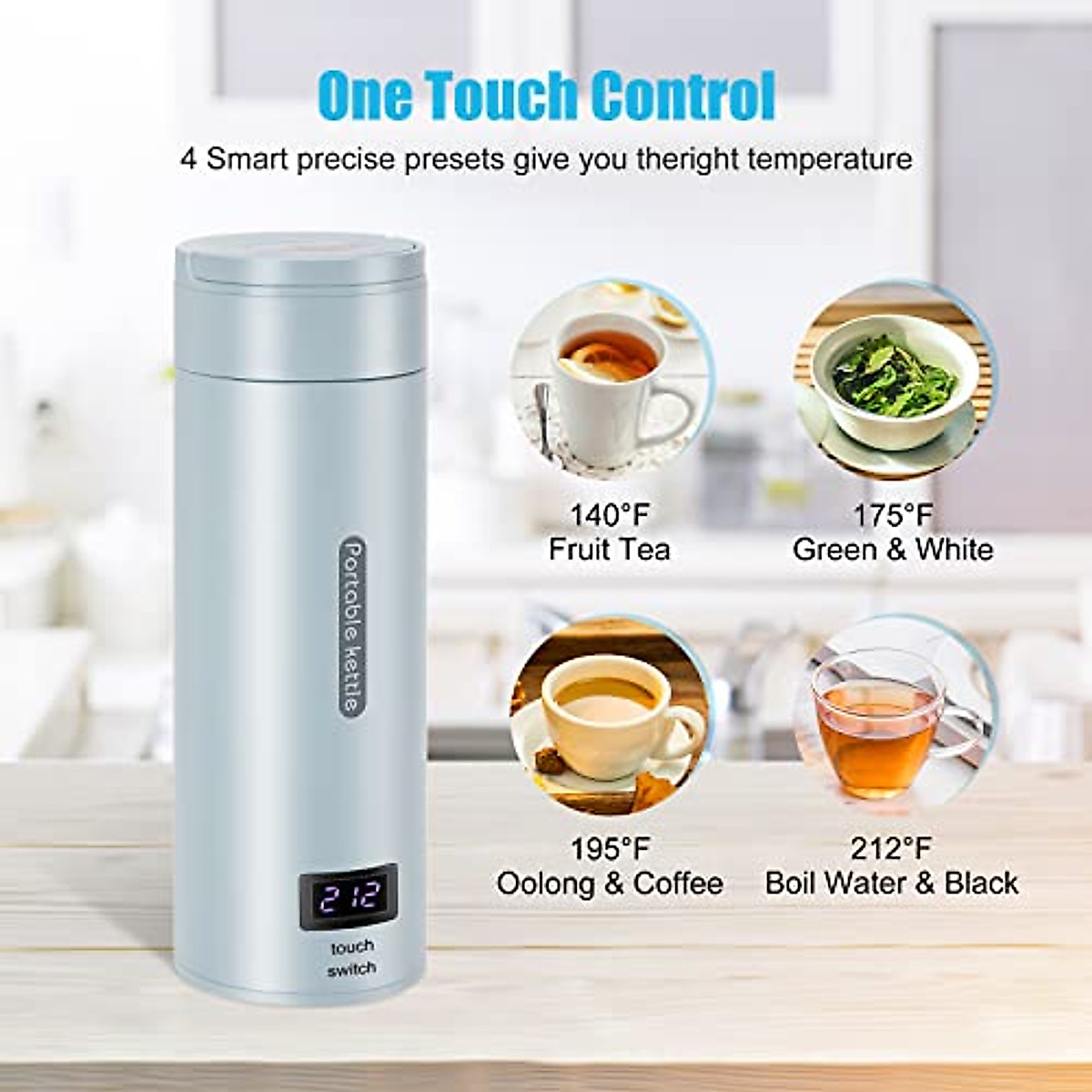 Small Portable Electric Kettle, Travel Mini Electric Tea Kettle, Personal One Cup Hot Water Boiler, 3-in-1 Portable Water Boiler Kettle (Blue)