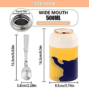 CUPADA Cute Black Cat Food Jar, Scratch Yellow Insulated Hot Food Jars Vacuum 17OZ with Folding Spoon for Work Trip Picnic Camping