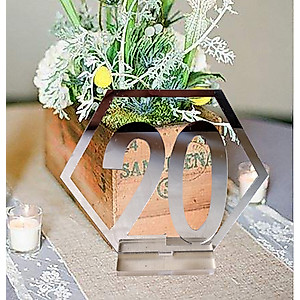 Fashionclubs Table Numbers, 1-20 Wedding Acrylic Table Numbers with Holder Base Party Card Table Holder,Hexagon Shape,Perfect for Wedding Reception and Decoration (Silver)