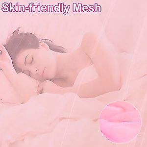 Pink Bed Canopy with Lights for Girls, 8 Corners Post Canopy Bed Curtain with Pink LED Star Lights Remote Control for Girls Bedroom, Hanging Princess Canopy for Twin Full Queen King Bed