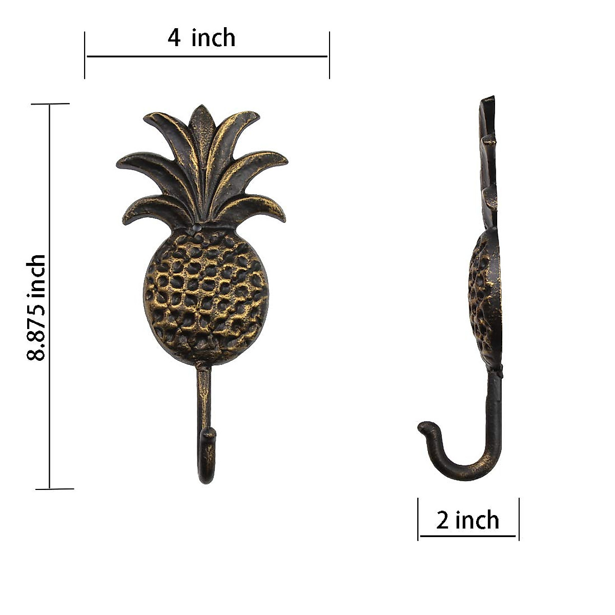 Coat Hook Hat Hook Vintage Wrought Iron Wall Mounted Screws Included Wall Hook (Pineapple)