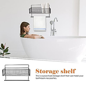 Hemoton Bathroom Towel Rack Grid Basket: Wall Wire Basket with Towel Bar Wall Organizer Shelf Iron Towel Holder for Home Office Wall Storage