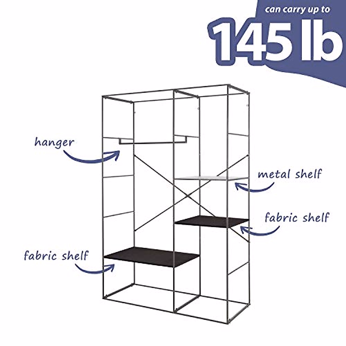 Ambesonne Tiger Portable Fabric Wardrobe, Angry Ready to Attack Beast with Sharp Fangs Jungle Animal Detailed Face of Hunter, Clothing Organizer and Storage Closet with Shelves, 42.5", Orange Black