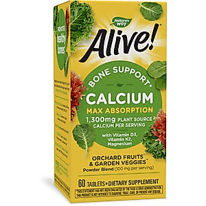 Nature’s Way Alive! Calcium Bone Support*, Max Absorption, Plant Source Calcium, 60 Tablets