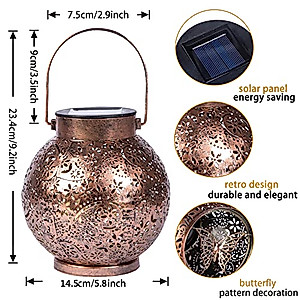QMYPEACE Solar Lamp, Outdoor Solar Hanging Lanterns Waterproof Metal LED Decorative Christmas LightsSolar Lamp for Patio, Yard, Table, Pathway Decoration（Bronze）