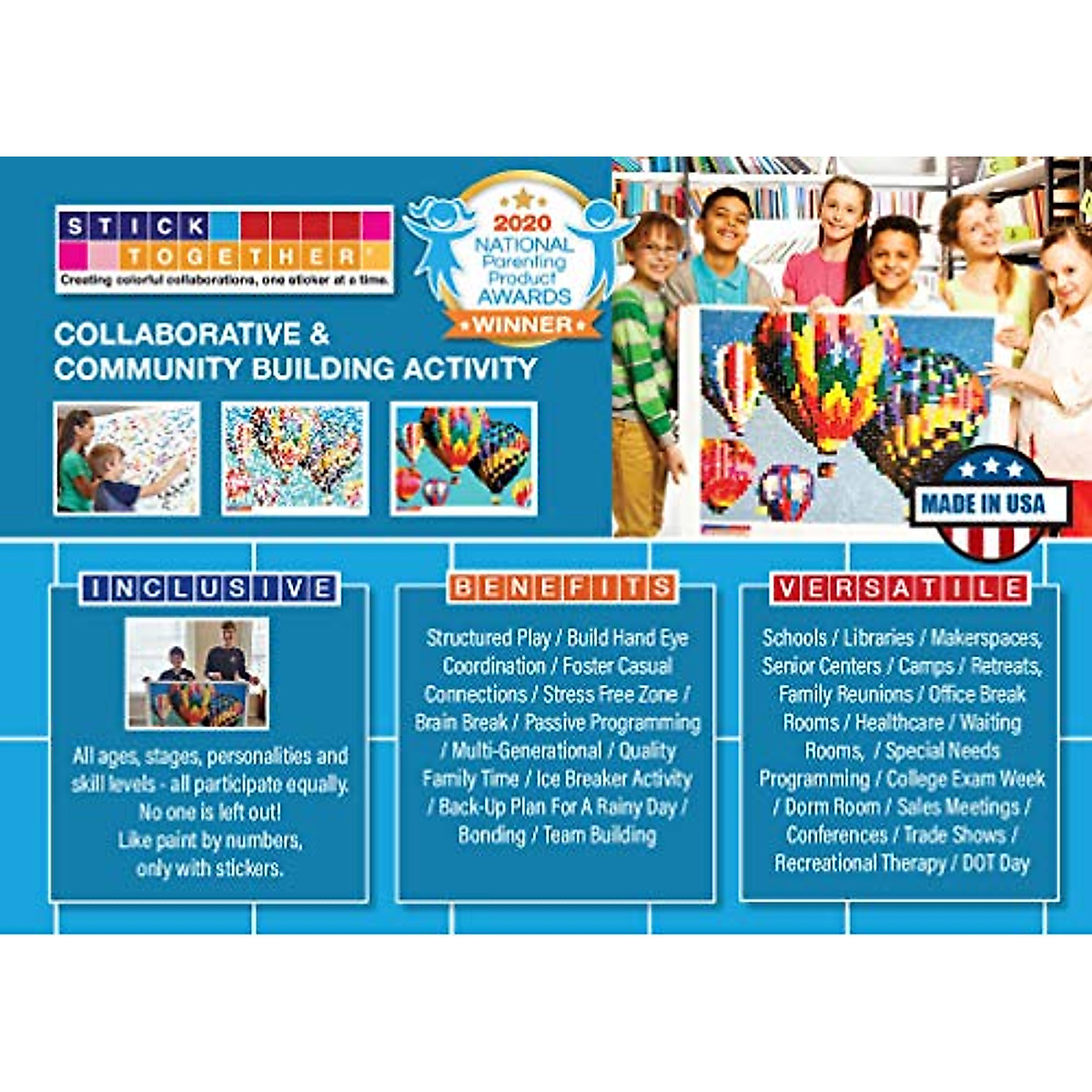 Huge Mosaic Puzzle Poster Kits | Group Project | No Mess Paint by Sticker | Stay at Home Activity | Classroom | One Sticker at a Time! | Large Hot Air Balloon | Learning Fun | 40” X 36” Giant Poster