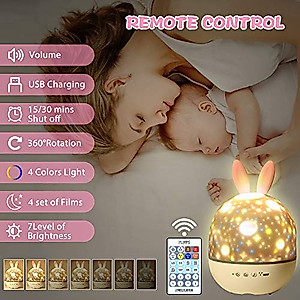 Night Light for Kids,Rotating Starry Night Light Projector with Remote Control,6 Films,USB Rechargeable,Soothe Musics,Bedside Lamp Nursery Light for Baby,Boys,Girls Birthday,Christmas Gift (White)