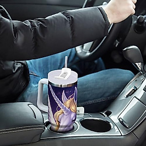 Beautiful Unicorn Horse Stainless Steel Tumblers with Straw and Handle for Water, Insulated Water Bottle 30 OZ / 0.89 L