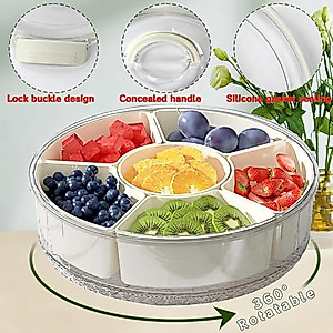 HINIHAO Divided Serving Tray with Lid and Handle, Removable Divided Platter Food Storage Containers with 6 Compartment, Small Boxes for Onion, Ginger, Garlic, Cherry (Divided Serving Tray-B)