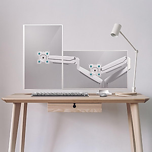 ONKRON Double Monitor Arm for Two 13-32 Inch Screens up to 19 lbs Each, Gas Spring Dual Monitor Arm Desk Mount 75x75 & 100x100 VESA - Dual Computer Monitor Mount for Desk Swivel Tilt Rotation White