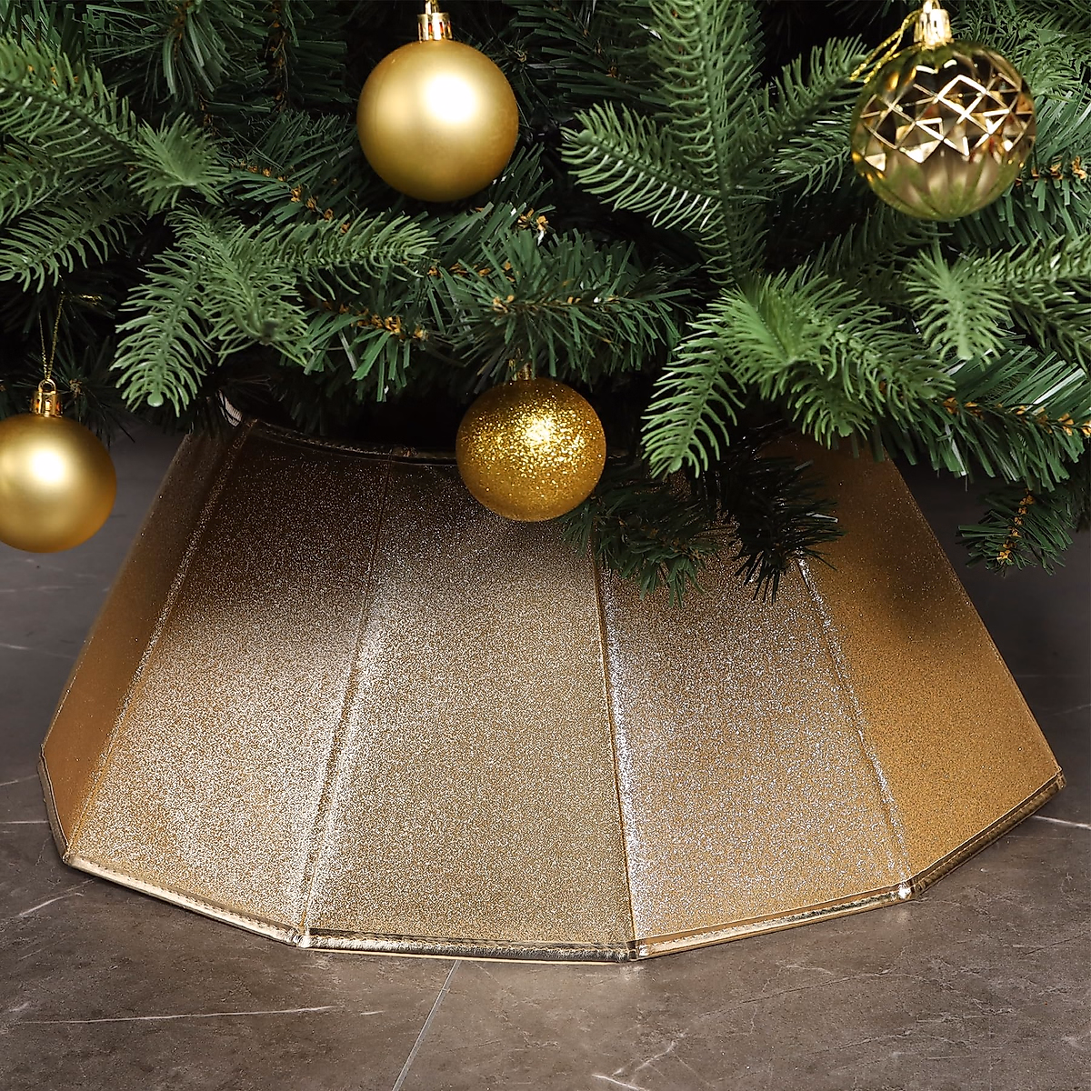 Blissun Fabric Christmas Collar, Glittering Tree Ring, Willow Skirt for Tree Decorations (Glitter Gold)