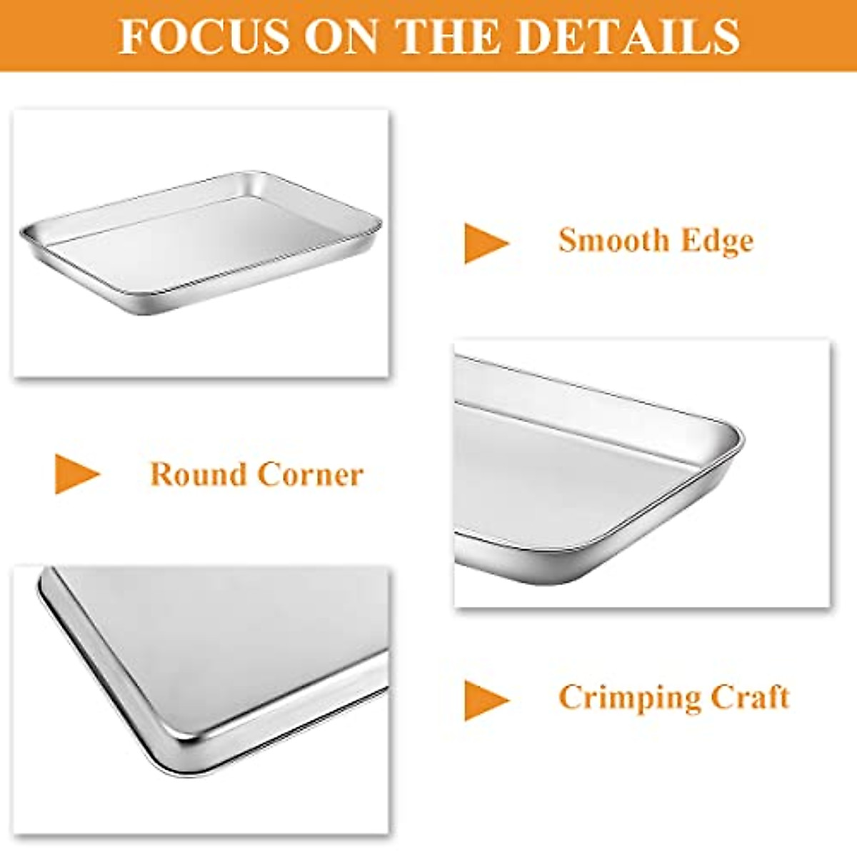Stainless Steel Baking Sheet Set of 2, Deedro Cookie Sheet Metal Baking Pan Oven Tray, Non Toxic & Heavy Duty, Rust Free & Mirror Finish, Easy Clean & Dishwasher Safe, 10 x 8 x 1 Inch