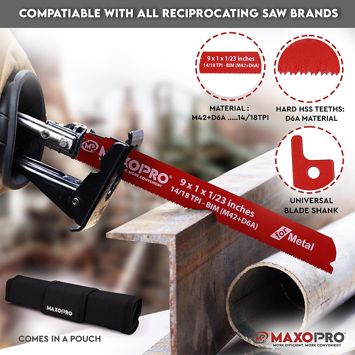 16 Pack 9 Inch 14/18 TPI Metal Reciprocating Saw Blades Set – Bi-Metal (M24-D6A) Auto Dismantling Sawzall Blades Metal for 3/32 to 5/16 Medium Metals