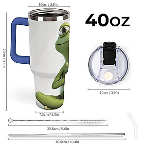 40 Oz Vacuum Tumbler with Deep Blue Handle Leakproof Insulated Tumbler The Funny Frog Doing Yoga Stainless Steel Travel Mug with Lid And Straw Coffee Cup Cute Water Bottles Cup Holder Friendly