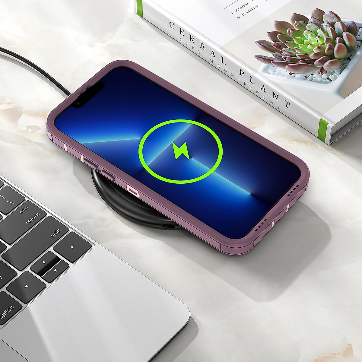 showdd Magnetic Designed for iPhone 13 pro max Case, Drop Protection Heavy Duty,Compatible with MagSafe,Dustproof,No Fading, No Yellowing,for Men Women, Purple Rose Gold