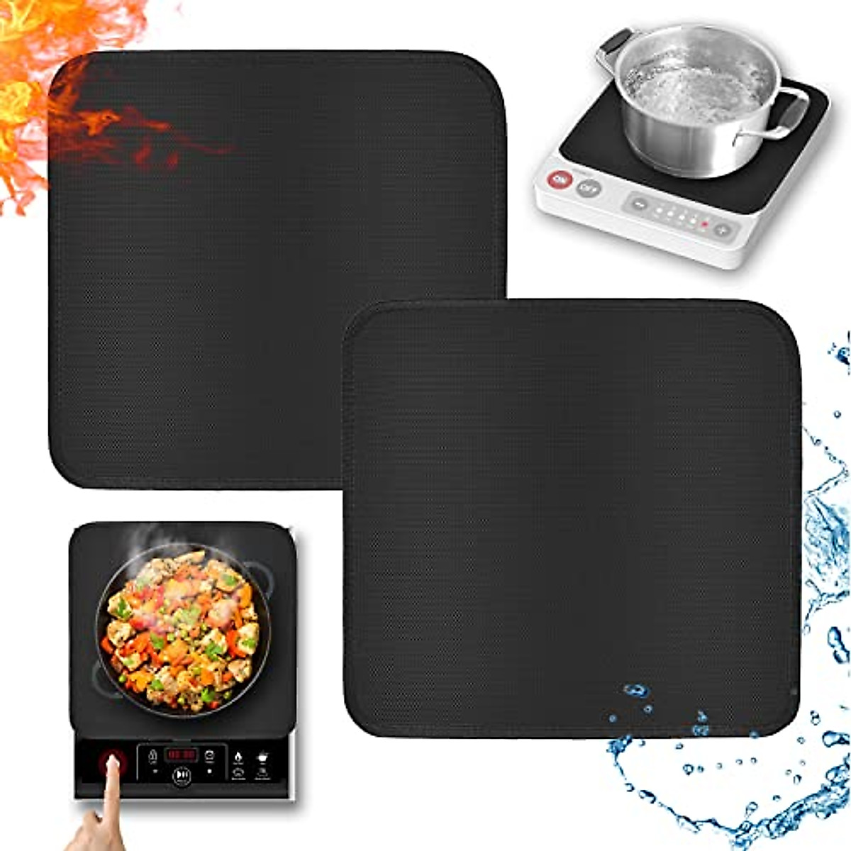 Amerbro Fireproof Induction Cooktop Protector - 11.5 x 11.5in (Magnetic) Induction Cooktop Mat for Electric Induction Stove - Heat Resistant & Waterproof - Prevent Scratches and Burns - Black (2 PCS)