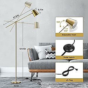 Alldio Gold Floor Lamp, Modern Cantilever 70" Adjustable Tall Lamp Full Metal Standing Pole Light for Living Room Reading House Bedroom Home Office