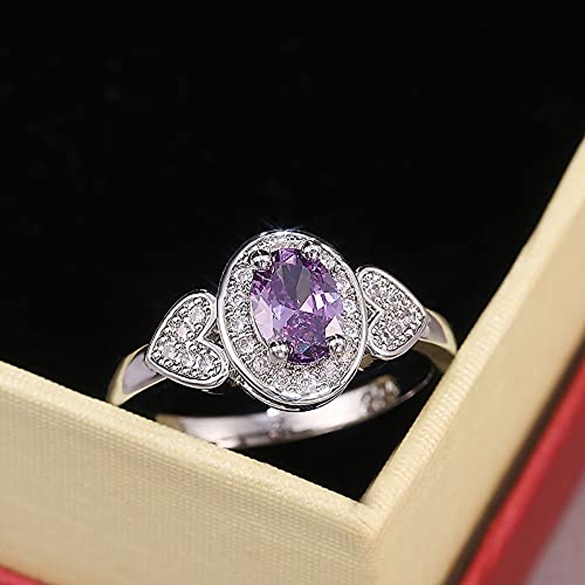 SCHZBSP S925 sterling silver vintage amethyst diamond ladies ring heart-shaped pavé cubic zirconia ring gorgeous CZ diamond ring eternal engagement ring ring fashion female ring (6)