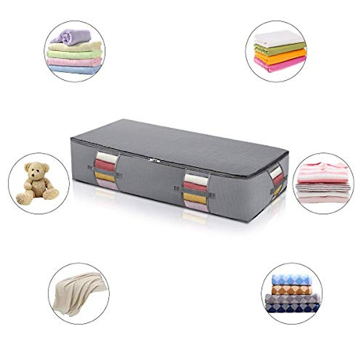 Extra-Large Under Bed Storage Bags Organizer Container[3Pack] Underbed Polyester cloth 210D with Strengthened Handles Large Comforters Foldable Under The Bed Storage Bags Breathable with Clear Window