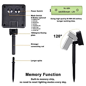 Solar Rope Lights Outdoor, 2 Pack 100 LED Solar String Lights Waterproof 8 Lighting Modes 33ft Copper Wire Fairy Lights for Fence Garden Patio Yard Hall Wedding Party Christmas Halloween (Warm White)