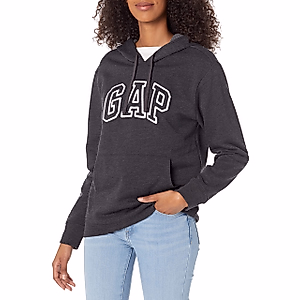 GAP womens Logo Hoodie Sweatshirt, Charcoal Heather, Large US