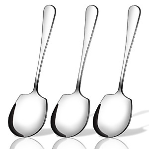 Large Serving Spoons,3Pcs Stainless Steel Serving Spoon, X Large Buffet Serving Spoons, 8.6'' Solid Serving Utensils With Handle, Serving Spoon For Buffet, Serving, Cooking,Mixing
