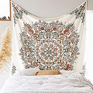 LANG XUAN Mandala Tapestry Wall Hanging Flower Psychedelic Tapestry Wall Hanging Decor for Living Room Bedroom Bohemian Plant Print (Green, 51.18" x 59.06")