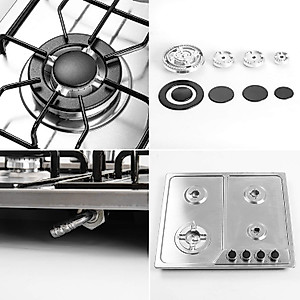 22″x20″ Built in Gas Cooktop 4 Burners Stainless Steel Stove with NG/LPG Conversion Kit Thermocouple Protection and Easy to Clean (20Wx22L)