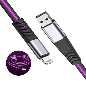 Light up iPhone Charger Cord, 6FT LED Lightning Cables | Apple MFi Certified | USB Fast Charging Cord for Apple iPhone 13 12 11 Pro Max XR XS X/8Plus/7Plus/6Plus/5s/iPad iPod Touch More (Purple)