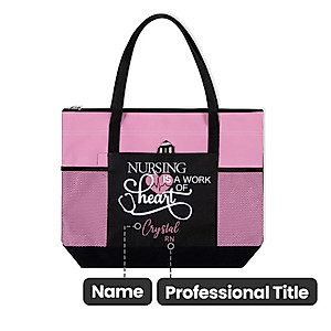 callie Personalized Nurse Tote Bag for Women, Nursing Is A Work of Heart Bags with Zipper, Nurse Appreciation Gift Nurse Week Gift