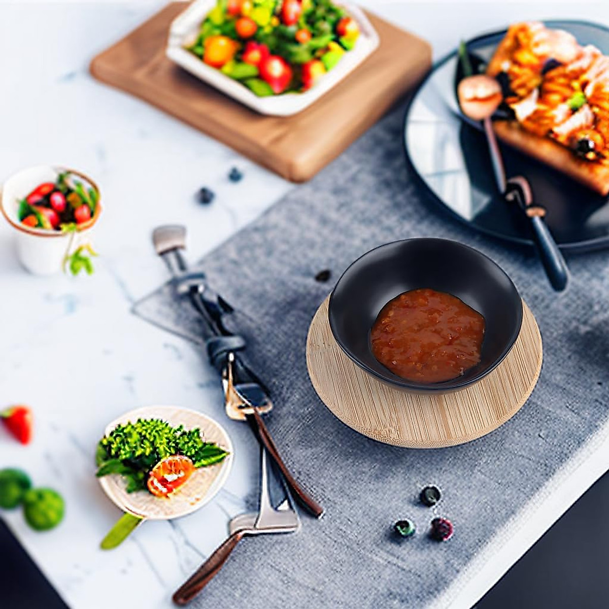 XinHuiGY Matte Ceramic Dipping Sauce Dishes,Black Sushi Soy Sauce Dipping Bowls Appetizer Plates with Irregular Edge Side Dish for Kitchen Home Housewarming (Black)