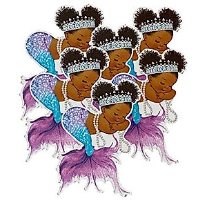 Small Purple Mermaid Cutouts African American Birthday Baby Shower Paper Decoration (2 1/2 inches)