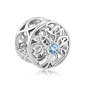 LuckyJewelry Family Tree of Life Jan-Dec Birthstone Celtic Knot Charm Beads for Bracelets (March-Light Blue)