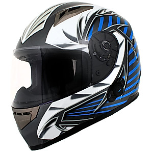 Milwaukee Helmets H512 Titanium and Blue Chit-Chat Black Full Face Motorcycle Helmet w/Intercom - Built-in Speaker and Microphone for Men/Women - Medium
